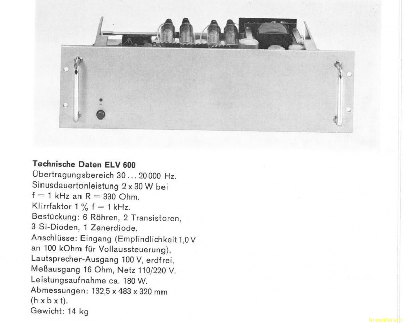 ELA ELV 600 Leistungsverstärker - Privates Braun-Forum